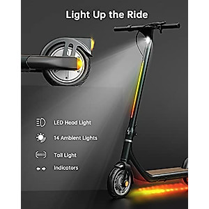 Atomi Alpha Electric Scooter Adults, 650W Motor Electric Scooter with 25 Miles Long Range, 19 Mph Speed, Colorful Ambient Lights, Combination Lock, Smart App, Folding Portable Adults Electric Scooter