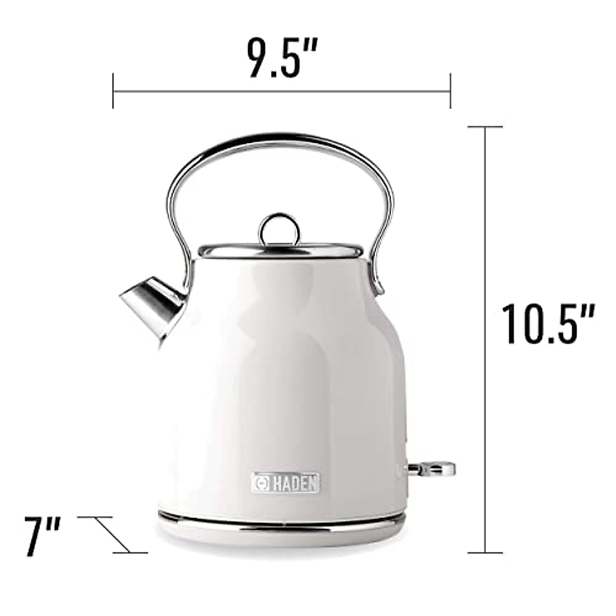 Haden 75012 Heritage 1.7 Liter (7 Cup) Stainless Steel Electric Kettle with Auto Shut-Off and Boil Dry Protection, Ivory
