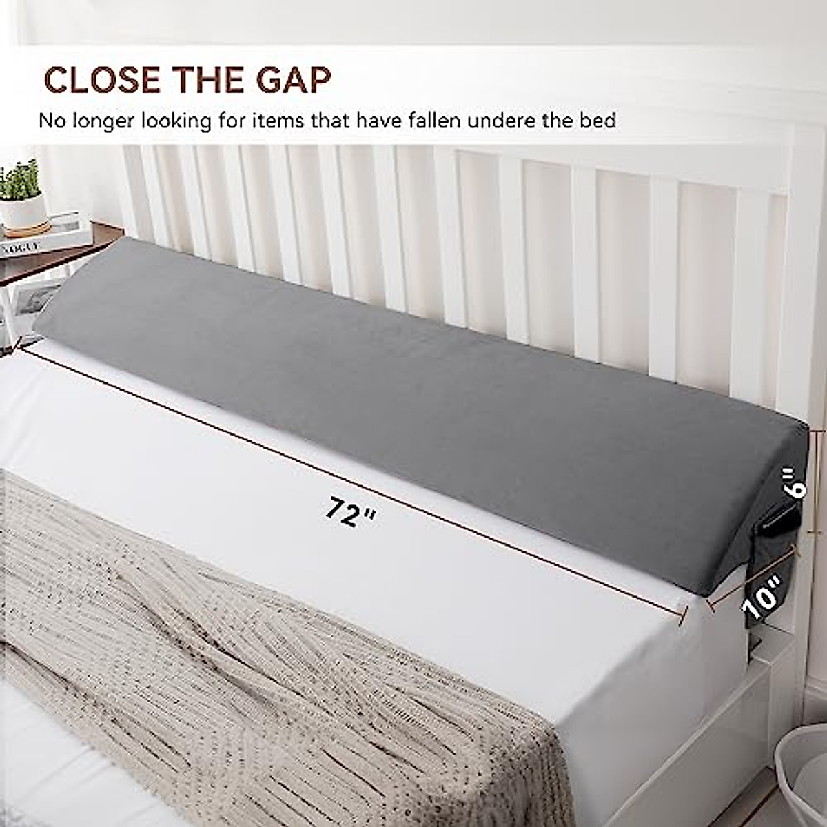 Voryerw Headboard Pillow California King Size, Bed Wedge Pillow/Headboard Pillow/Mattress Wedge,Gap Filler to Close The Gap (0-10") Between Headboard and Mattress 72"x10"x6"