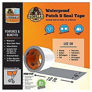 Gorilla Waterproof Patch & Seal Tape 4" x 10' White, (Pack of 1)