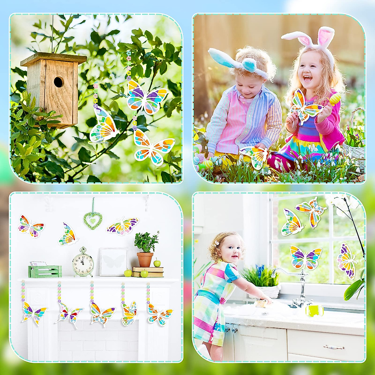 18 Pieces Suncatcher Kit for Kids Butterfly Suncatcher Kit Tissue Paper Butterfly Suncatcher Craft Spring Summer Window Art Kit with 18 Tissue Paper for Spring Summer Craft DIY Butterfly Party Favor