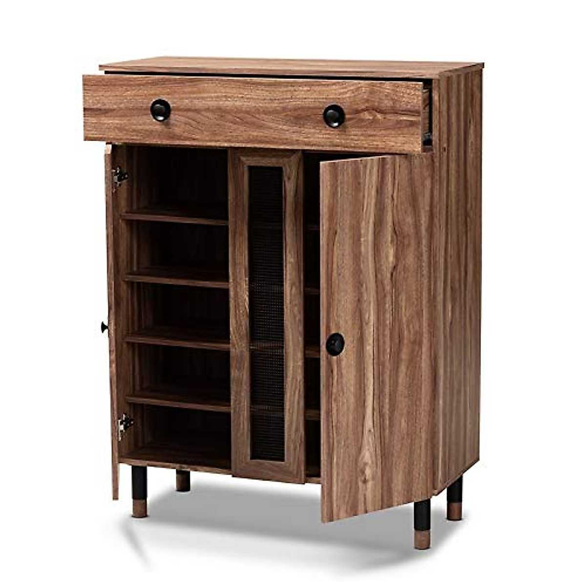 Baxton Studio Valina 2-Door Wood Shoe Storage Cabinet with Drawer in Oak-Black