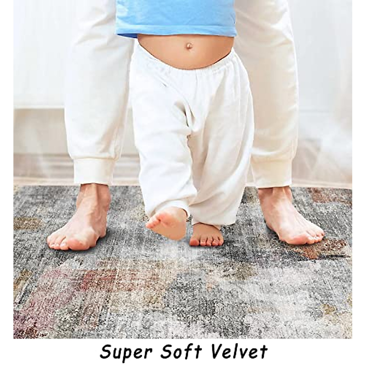 vivorug Washable Rug, Ultra Soft Area Rug 5x7, Non Slip Abstract Rug Foldable, Stain Resistant Rugs for Living Room Bedroom, Modern Fuzzy Rug (Gray/Rust, 5'x7')