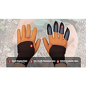 FONIRRA Garden Gloves With Claws 2 Pairs for Digging Weed Pulling Washable Garden Finger Claws Gloves Outdoor Protective Work Gloves Brown