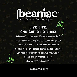 beaniac Organic Kickstarter 100% Colombian | Medium Roast, Single Serve Coffee K Cup Pods | Rainforest Alliance Certified | 30 Compostable, Plant-Based Coffee Pods | Keurig Brewer Compatible