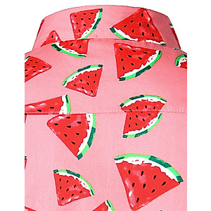 JOGAL Men's Cotton Button Down Short Sleeve Hawaiian Shirt Pink Red Medium