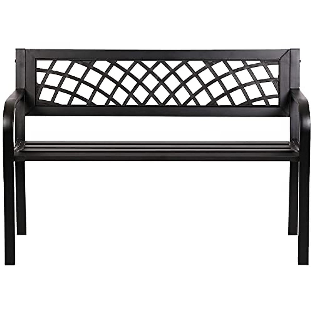 FDW Patio Metal Park Bench with Armrests Sturdy Steel Frame Furniture for Yard Porch Work Entryway，Black