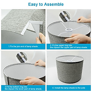 Lamp Shades Set of 2, Drum Lampshade for Table Lamps Floor Lamp, 13" Top X 13" Bottom X 10" High Grey Large Line Fabric Lamp Shades, Easy Assembly Replacement Lampshades