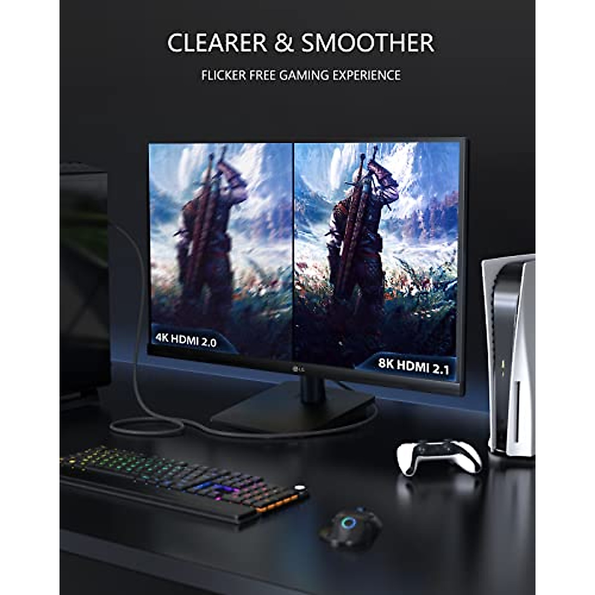 Stouchi 8K HDMI 2.1 Cable 6ft 48Gbps, (Certified) Ultra High Speed HDMI Cables, 8K60Hz 4K120Hz 144Hz eARC HDCP 2.2&2.3 SBTM HDR10+ Dolby Compatible with PS5/PlayStation 5/Xbox Series X/Apple TV 4K