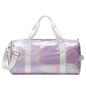 ZHIERNA Sports Gym Dance Bag for Women Girls, Shimmery Waterproof Duffle Travel Bag With Shoes Compartment and Wet Dry Pocket (Purple)