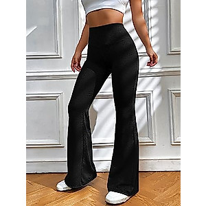 SOLY HUX Women's High Waisted Flare Leggings Sweatpants Bell Bottoms Bootcut Yoga Pants Plain Solid Black S