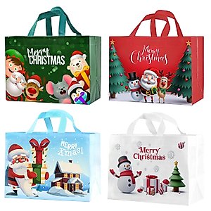 16PCS Christmas Gift Bags,Christmas Tote Bags with Handles, Christmas Treat Bags, Multifunctional Non-Woven Christmas Bags for Gifts Wrapping Shopping, Xmas Party Supplies, 13"×9.8"×6.6"