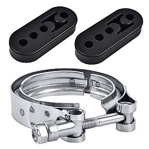 EVIL ENERGY 3.0" V Band Clamp for Flange Kit Stainless Steel, Bundle with 4 Holes Adjustable Exhaust Hanger Universal 2PCS