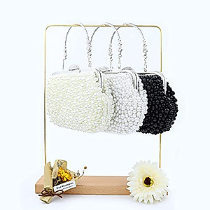 ERCULER Topfive Women's White Pearl Beaded Clutch Evening Handbags for Formal Bridal Wedding Clutch Purse Prom Cocktail Party