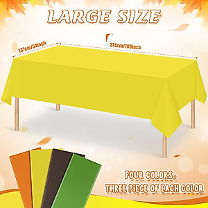 12Pcs Plastic Fall Tablecloth Yellow Orange Green Coffee Rectangle Tablecloths Disposable Table Covers for Autumn Harvest Thanksgiving Day Family Birthday Baby Shower Party Decoration, 54x108inch