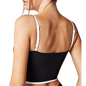 Move With You Sleeveless Spaghetti Strap Padded Sports Bra Tank Tops Square Neck Double Layer Workout Fitness Basic Crop Tops(Black,M1)