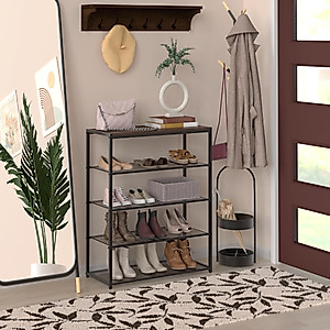 ClosetMaid 5-Tier Shoe Rack, Storage Organizer, with Wood Top Shelf, 4 Metal Mesh Shelves, for 15 Pairs of Shoes, Modern Walnut/Black