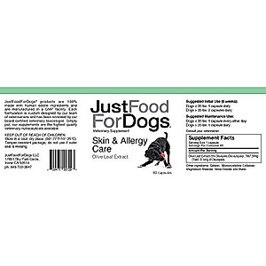 JustFoodForDogs Skin & Allergy Care Supplements for Dogs - Immunity Booster with Skin Healing Relief (60 Count)