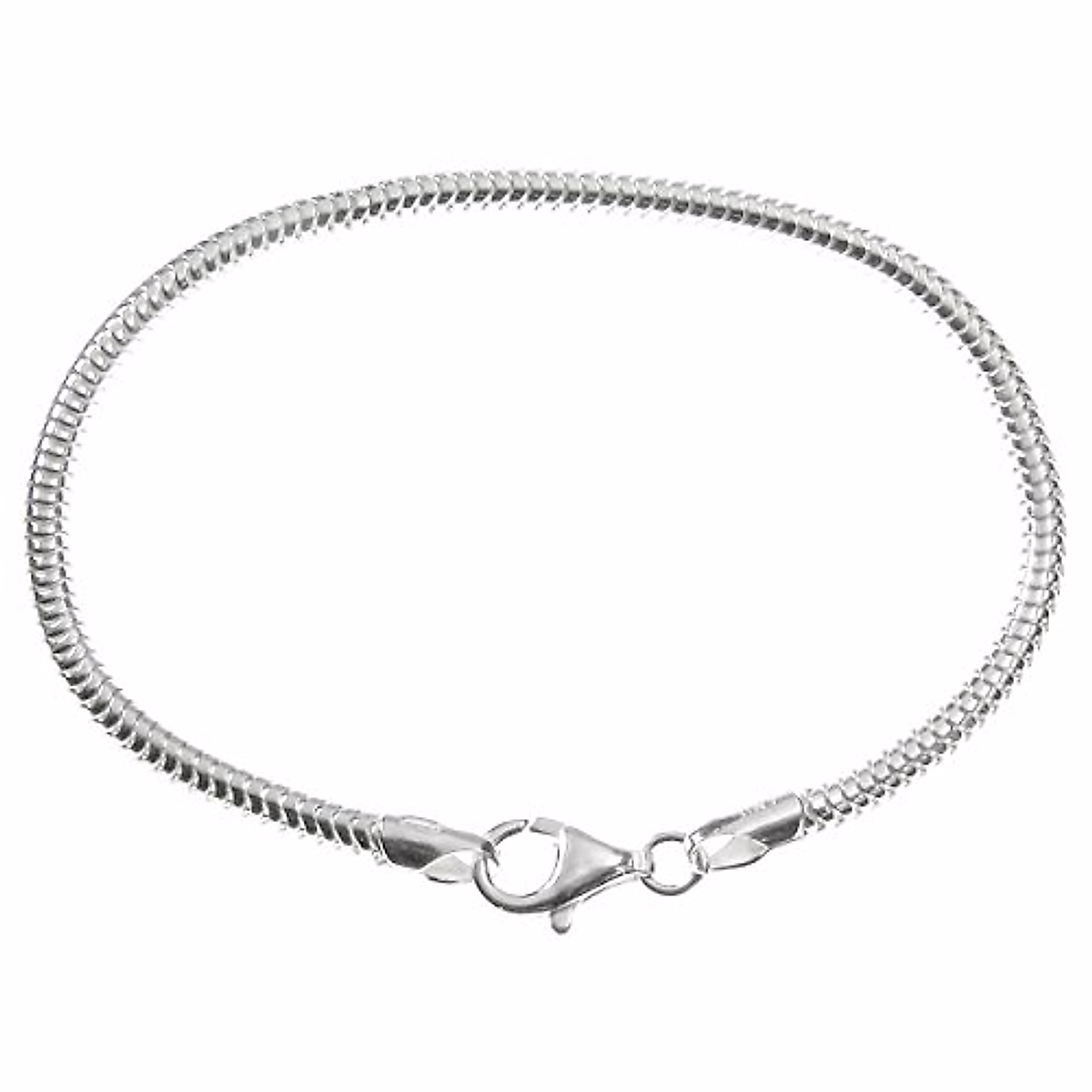 Queenberry Sterling Silver Snake Cable Bracelet with Lobster Clasp For European Bead Charms, 7"