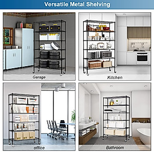 FLL 6 Tier Metal Wire Shelving Unit Garage Shelving Wire Shelving for Garage Kitchen,NSF Certification Metal Storage Shelf Rack Shelf Heavy Duty Shelves Height Adjustable with Wheels,48×18×82,Black