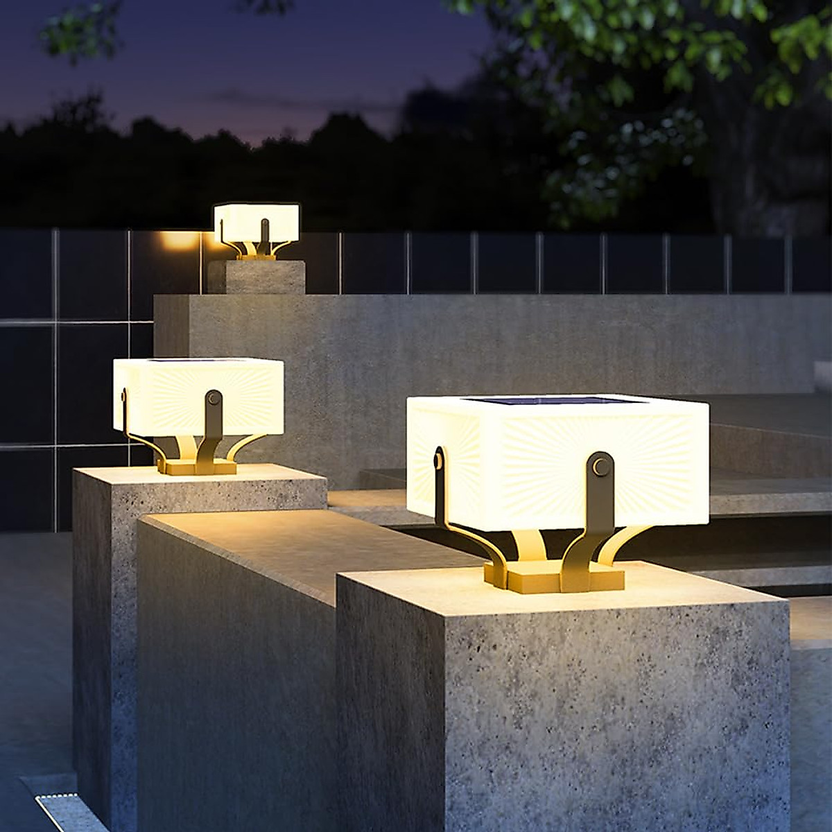 BEMITH Solar Post Lights Outdoor Stainless Steel Waterproof Courtyard Column Light Square Wall Stigma Lamps Decorations Landscape Lighting for Garden Villa Gate Fit 4X4, 5X5 Or 6X6 Wooden Posts