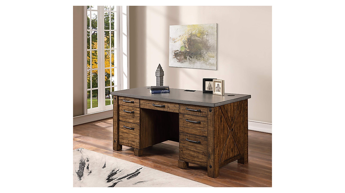 Martin Furniture Double Pedestal Desk in Brown