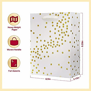 Carnation Gift Bags, 12 Pack 9.25x6.9x3.15 Inch Gift Bags Medium Size, Gift Bags Small Size with Handles, Gold Foil Gift Bags, Monther's Day Gift Bags, Gift bags for Birthday, Baby Shower, Wedding, Party Favor, Father's Day