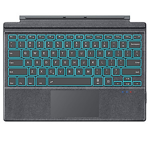 MoKo Type Cover Fit Microsoft Surface Pro 7 Plus/Pro 7/ Pro 6/ Pro 5/Pro 4/Pro 3, Ultra-Slim Wireless Bluetooth Tablet Computer Keyboard with Trackpad, 7-Color LED Backlit, Rechargeable Battery, Gray