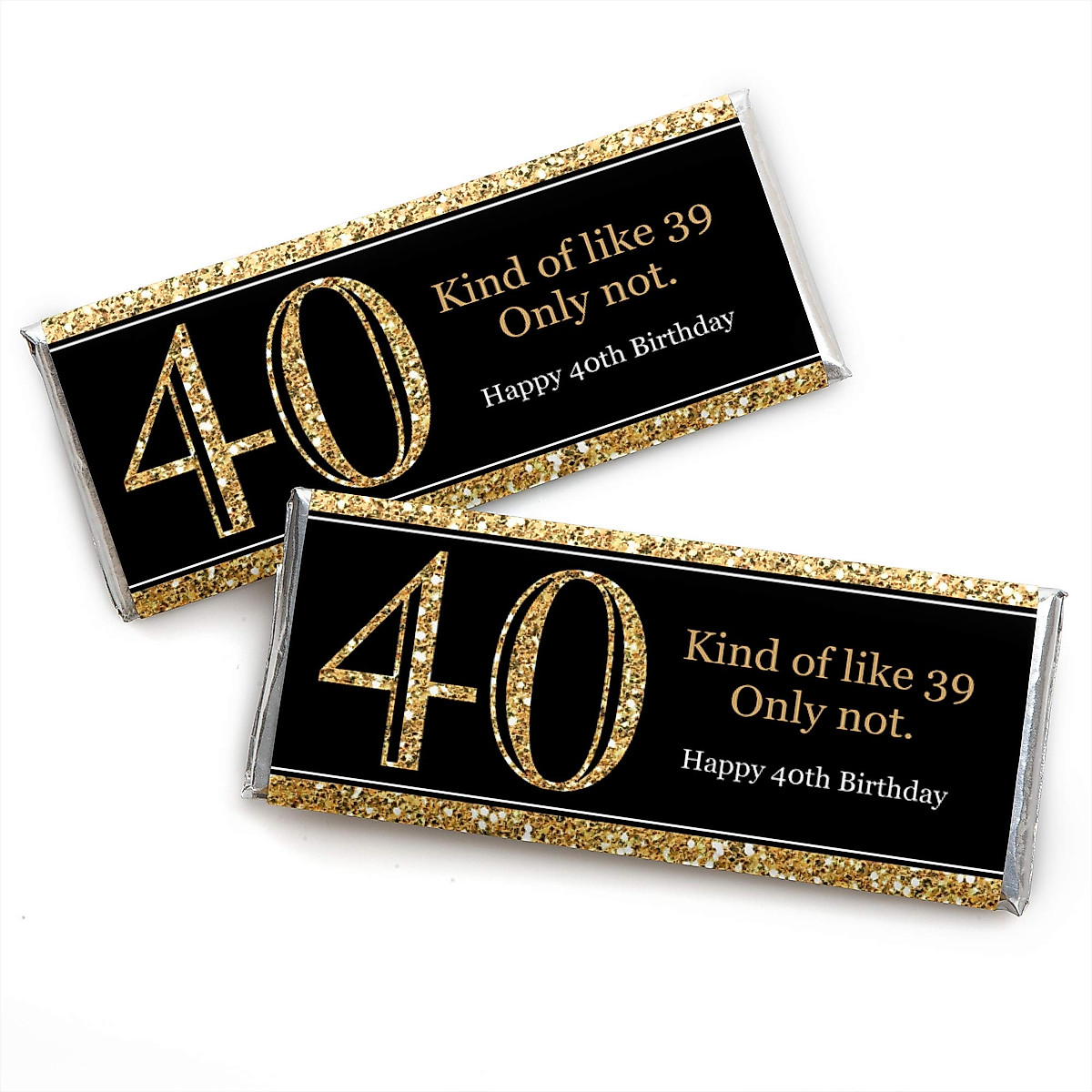 Big Dot of Happiness Adult 40th Birthday - Gold Candy Bar Wrappers Party Favors Set 24