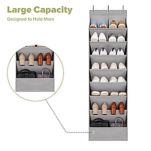 STORAGEIDEAS 2 Pack Shoe Organizer with 6 Extra Large Pockets and 4 Large Pocket, Over the Door Sturdy Closet Storage Rack, Hanging Shoe Organizer for Shoes, Sneakers, Grey