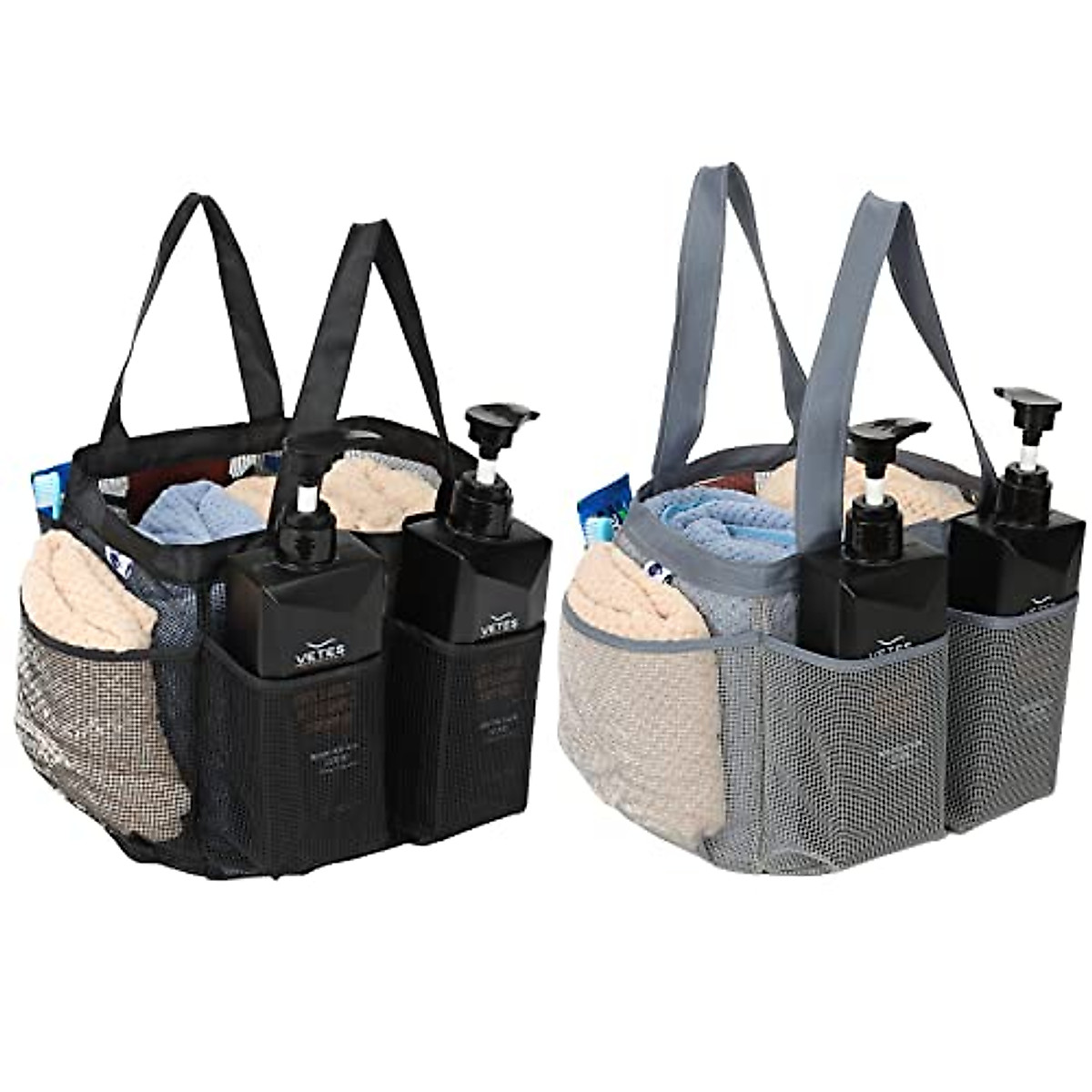 Nvatorfox 2 Pack Haundry Mesh Shower Caddy Tote Bag Hanging Portable Toiletry Bag College Dorm Essentials Quick Dry Bath Organizer for College Dorms, Gym, Camp for Bathroom Accessories(Grey + Black)