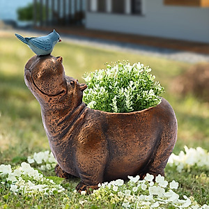 LuxenHome Succulent Pots, MgO Plant Flower Pots Planters for Indoor Plants Outdoor Plants, Hippo Cactus Succulent Flower Plant Pot, Blue Bird Animal Head Face Outdoor Indoor Planter, Indoor Plant Pots