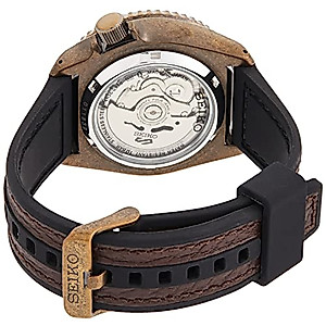 SEIKO Men's 5 Sports Stainless Steel Automatic Watch with Silicone Strap, Brown, 22 (Model: SRPE80)