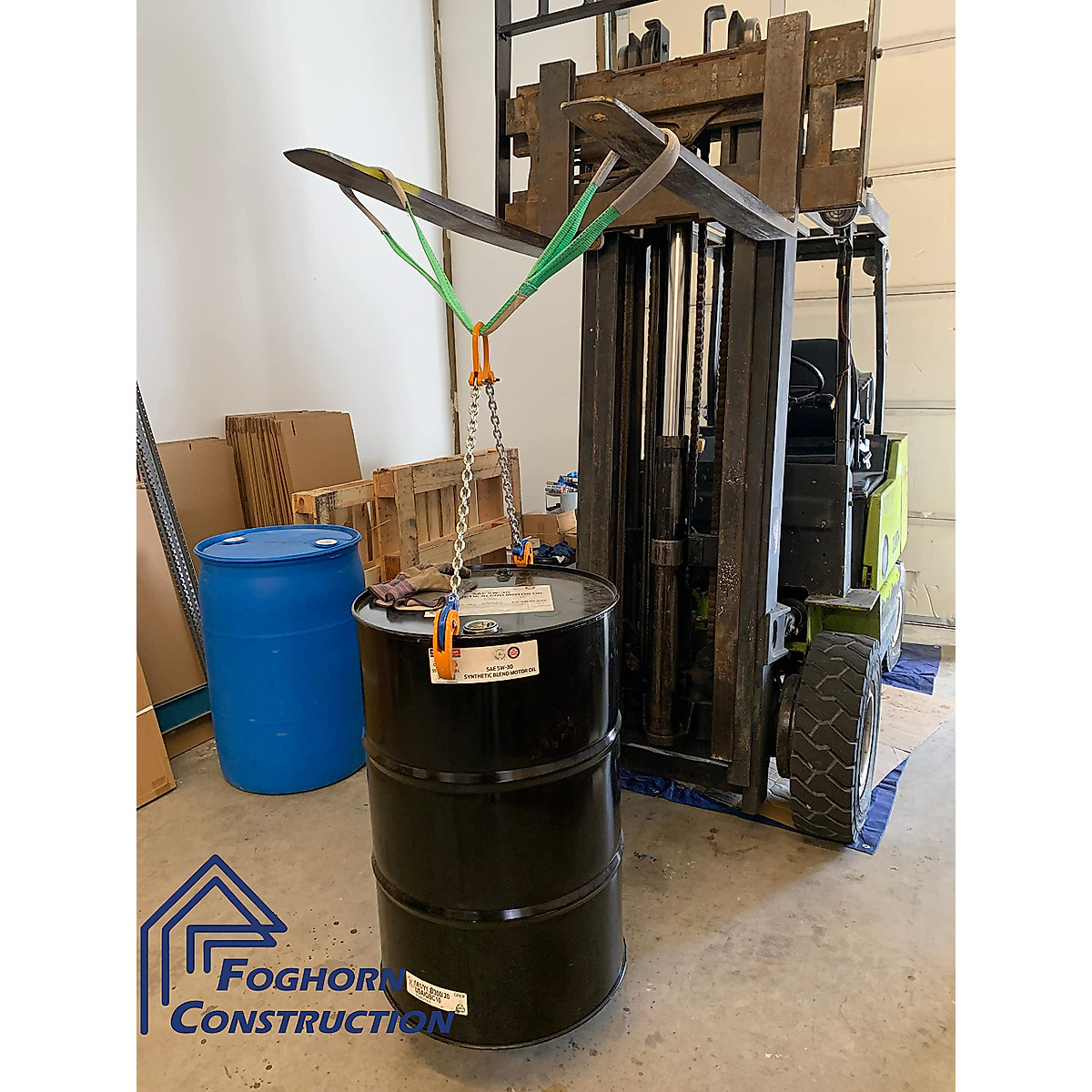 55 Gallon Drum Lifting Chain Hoist with 1 Ton Capacity - Webbing Sling Included for Extra Attachment Options Forklift, Crane, Jib Boom, Chain Lifter