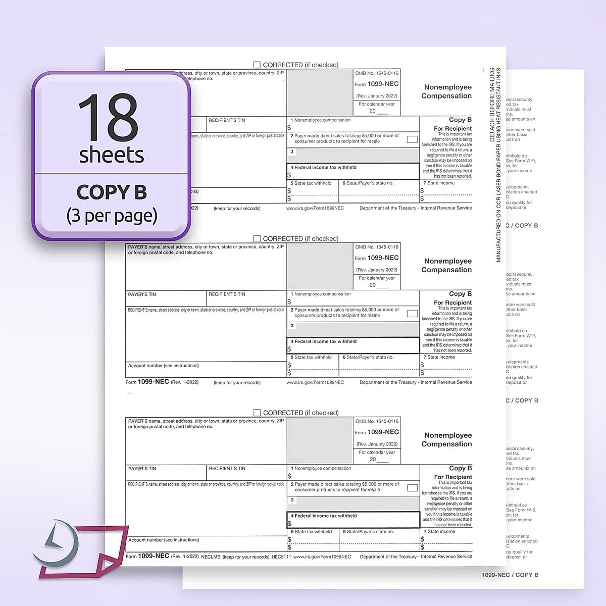 NextDayLabels - 1099-NEC Forms for 2024, 4-Part Tax Forms, Vendor Kit of 50 Laser Forms and 50 Self-Seal Envelopes, Forms Designed for QuickBooks, TFP and Other Accounting Software