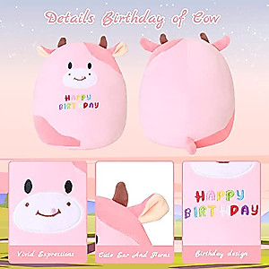 SQEQE Cow Plush Toy Cute Pink Cow Stuffed Animals Soft Pillow Plushies Kawaii Cow Plushie for Girls Boys Kids Birthday Gifts Decor 10 inch