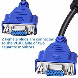 SAISN Dual VGA Splitter Monitor Cable 1 Male to 2 Female Adapter Converter VGA Video Y Cable Cord for Screen Duplication