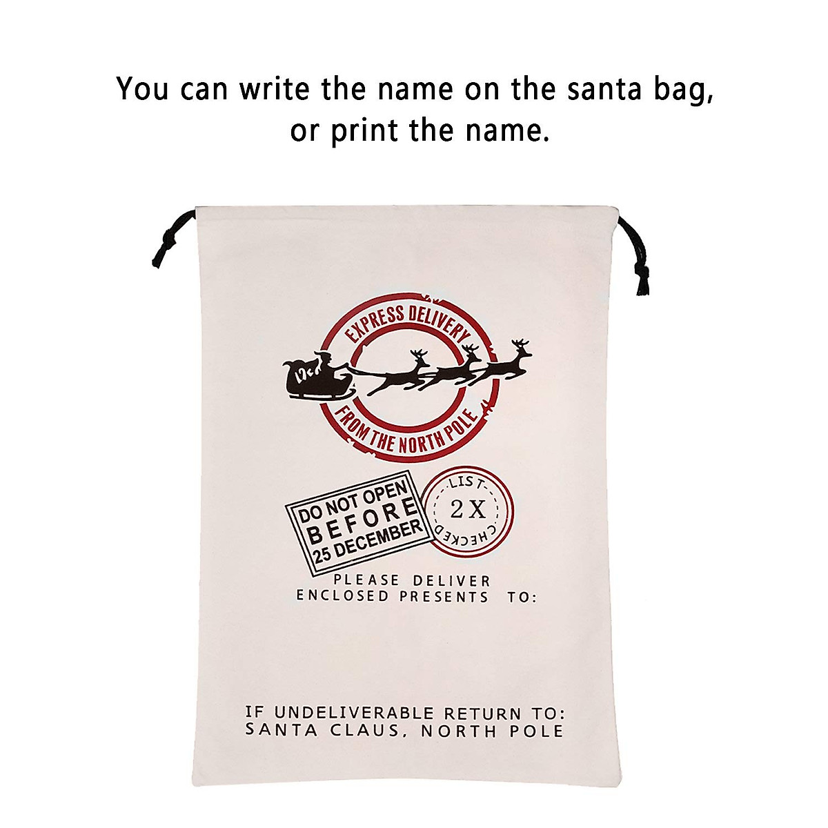 HBlife Personalized Santa Sack, Christmas Gift Bag Santa Bag Cotton with Drawstring Size 19.7 x27.6 Inch (Red)