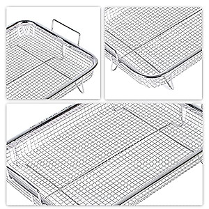 Air Fryer Basket For Oven: 2Pcs Air Fryer Basket, Air Fryer Pan 30 * 22 * 5.5CM Fry Basket Non-Stick Air Fryer Oven Accessories Tray Air Fryer Basket for French Fry Frozen Food