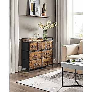 SONGMICS Dresser for Bedroom, Chest of Drawers, 7 Fabric Drawers with Handles, Rustic Brown and Black ULTS137B01