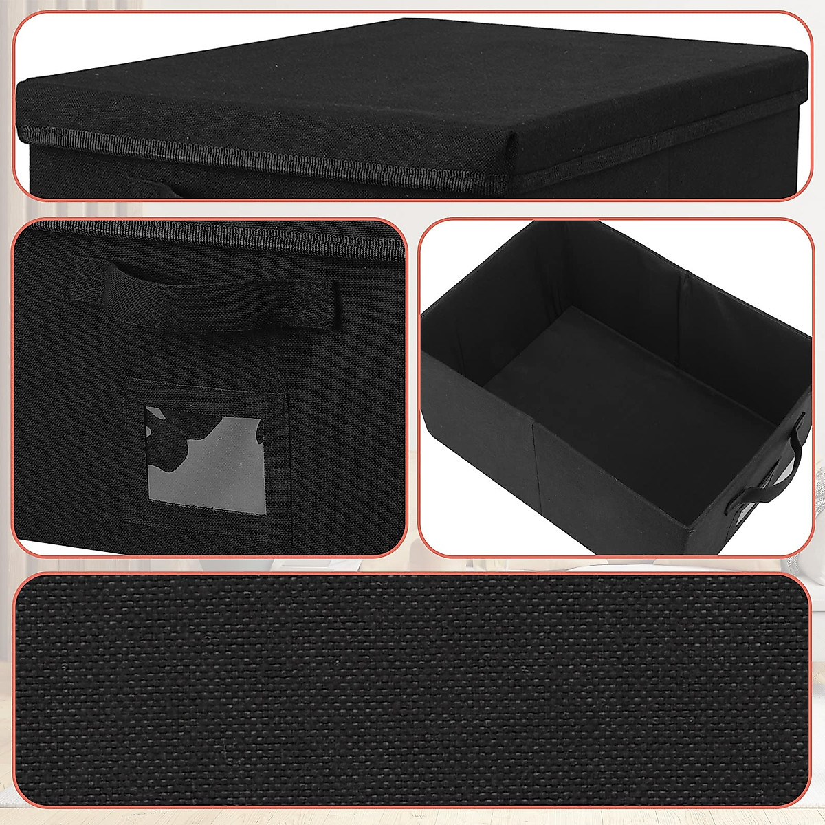 Graciadeco 22.8qt Closet Storage Boxes with Lids Black Folding Keepsake Storage Bins Stackable Flat Lidded Carboard Storage Contaner for Clothes Barbie Shoes, 2 Pack