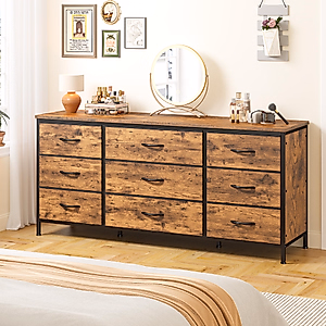 EnHomee Dresser TV Stand with 9 Drawers for 60'' TV Stand for Bedroom Long Dresser for Bedroom Wide Dressers & Chests of Drawers, Sturdy Metal Frame & Wood Top, Living Room, Closet, Rustic Brown