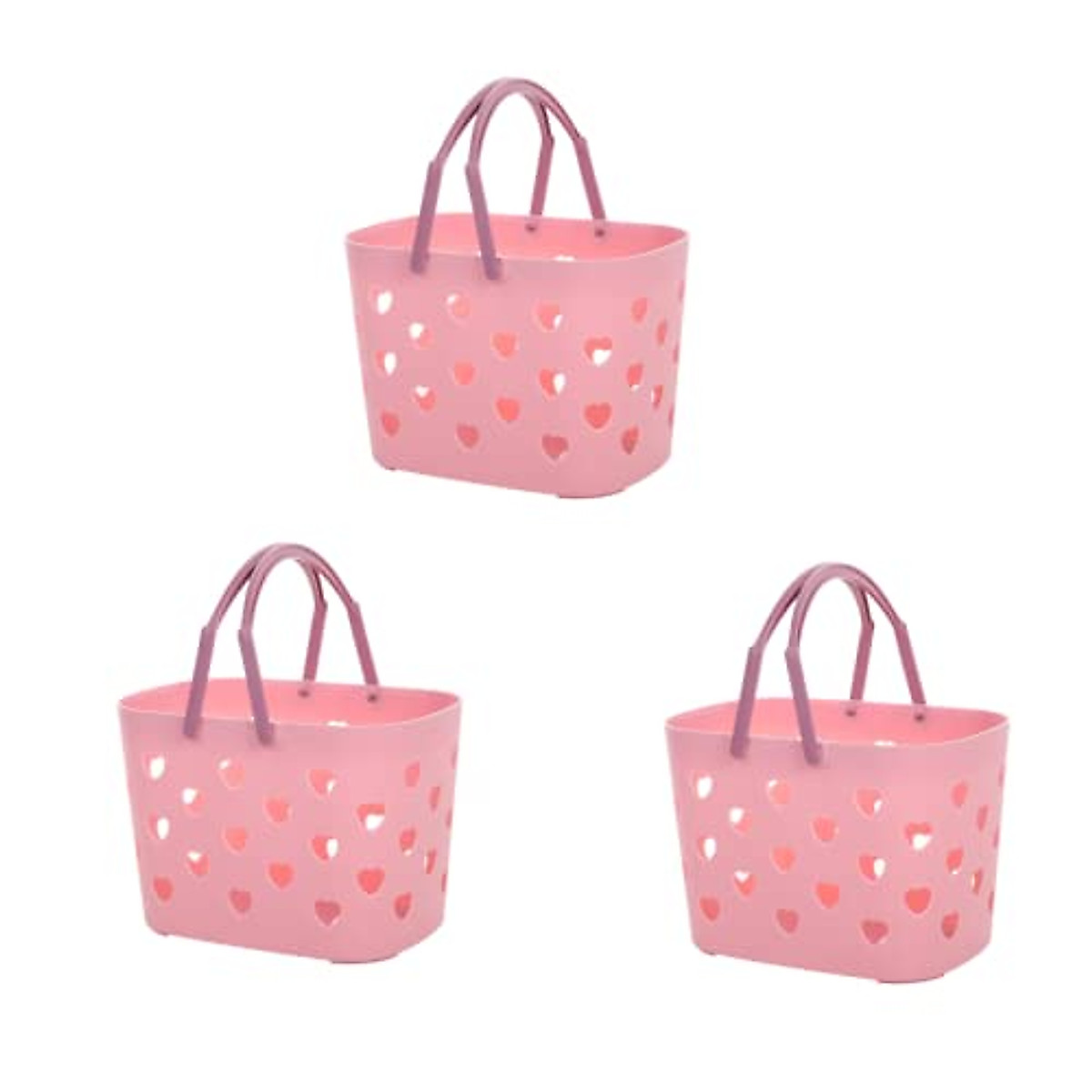 3Pack Portable Shower Caddy Tote Plastic Storage Basket，Heart Shaped Bath Basket Storage Basket with Handle for Bathroom, Pantry, Kitchen, College Dorm