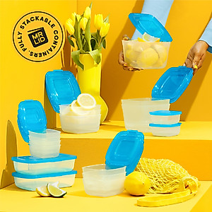 Mr. Lid Premium Attached Storage Containers | Permanently Attached Plastic Lid, Never Lose | Space Saving (17 Piece Set)