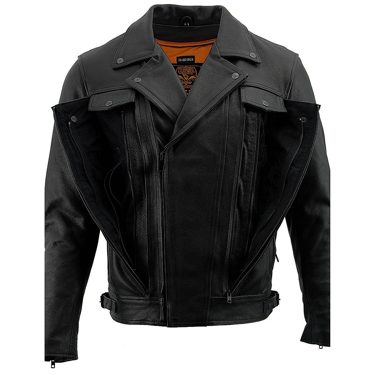 Milwaukee Leather LKM1760 Men's Black Leather Motorcycle Riders Jacket w/Multi-Utility Pockets - X-Large
