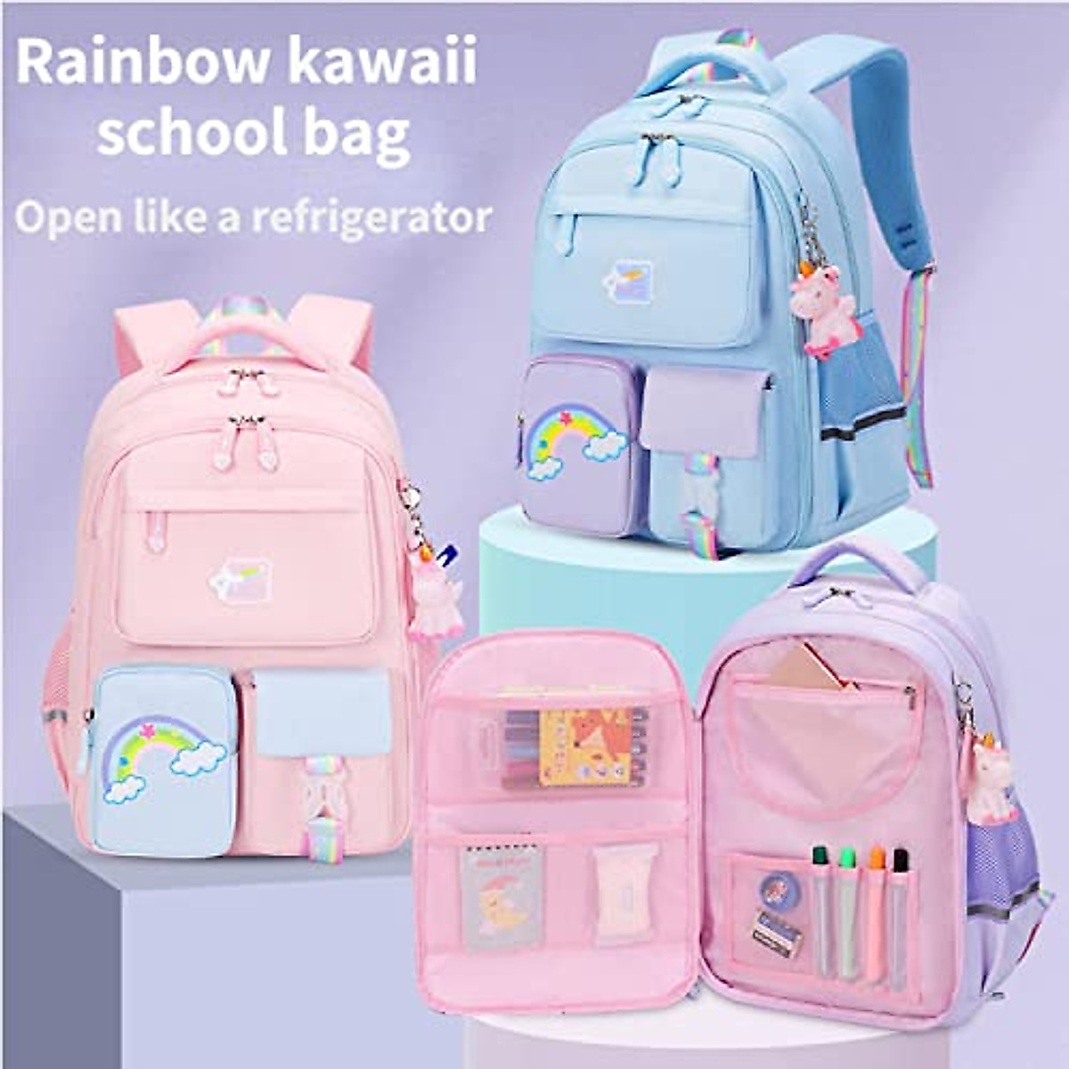 Kawaii Backpack Cute Backpack for Girls Large Capacity Pastel Goth Student Laptop Backpacks BookBag Casual Travel Daypack (Purple,Large)