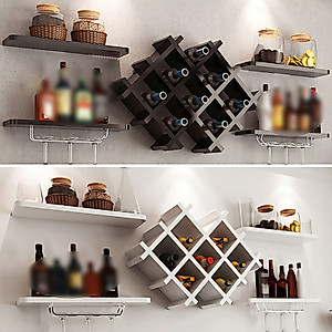 TBVECHI Wall Mounted Wine Rack Bottle Glass Holder Storage Shelves Bar Kitchen Shelf White (Type B :Black)