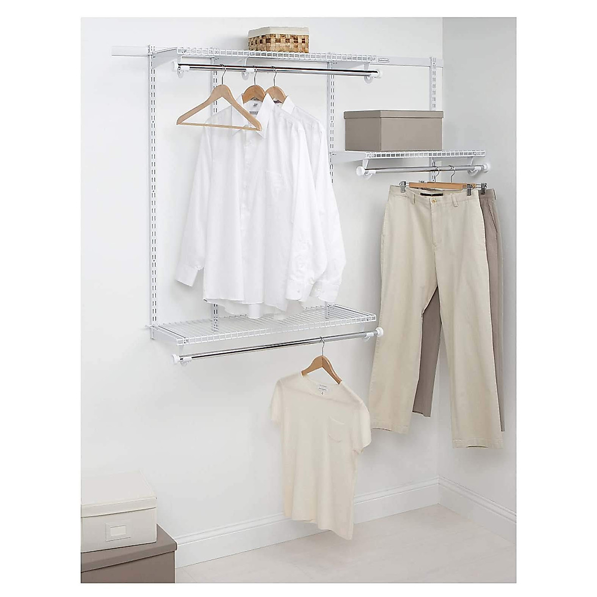 Rubbermaid Configurations Classic Closet Kit, White, 3-6 Ft., Wire Shelving Kit with Expandable Shelving and Telescoping Rods, Custom Closet Organization System, Easy Installation