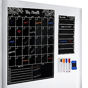 Magnetic Calendar for Fridge| 12” x 17” Monthly and 5” x 10” Weekly Reusable Planners| Magnetic Dry Erase Board Include 5 Dry Erase Markers and Eraser