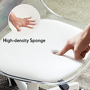 Btikita Clear Desk Chair with Pu Leather Soft Cushion, Home Office Chair with Wheels, Height Adjustable Armless Rolling Chair, Swivel Plastic Chair for Bedroom, Makeup, Living Room.